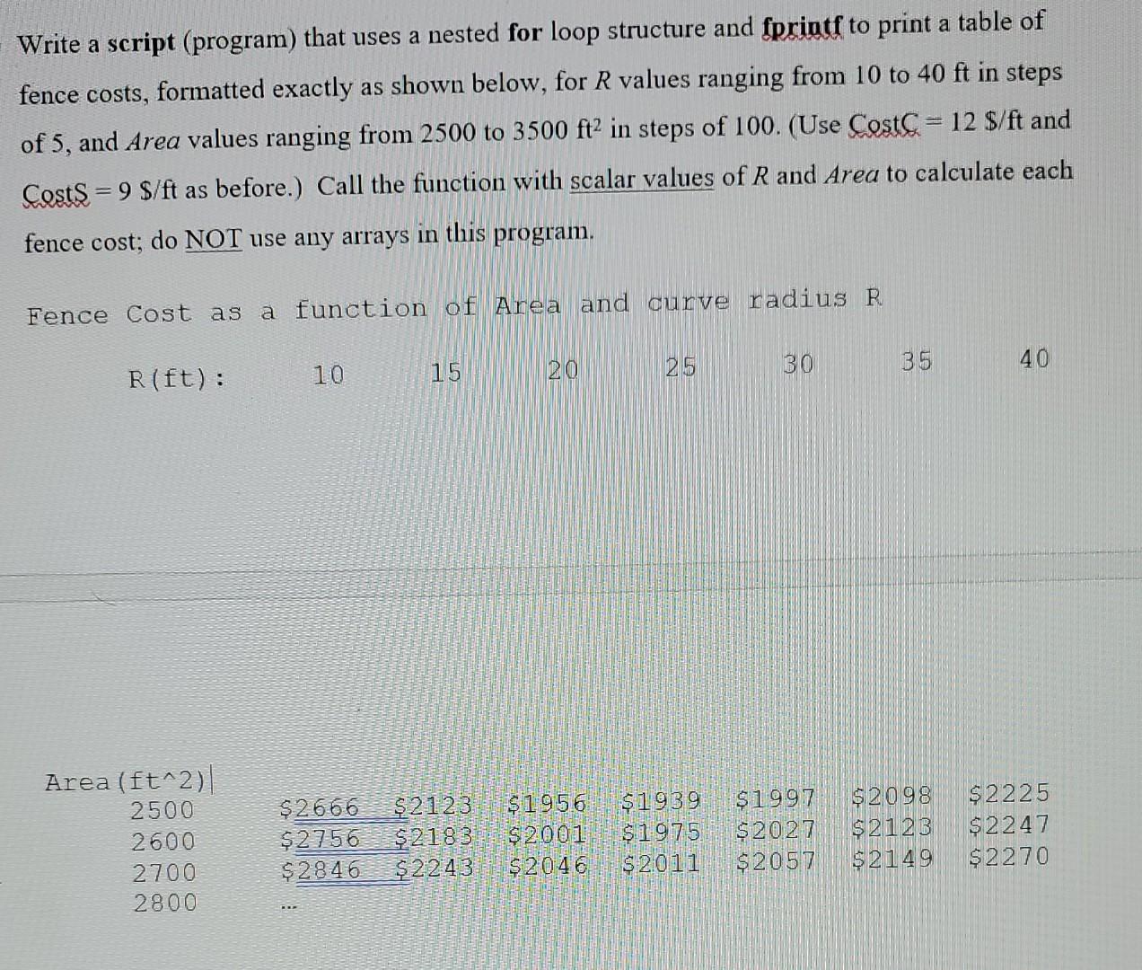 Write a script (program) that uses a nested for loop | Chegg.com