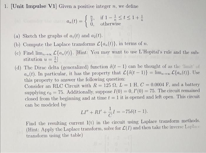 Solved 1. [Unit Impulse V1] Given a positive integer n, we | Chegg.com