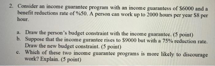 Solved 2. Consider an income guarantee program with an | Chegg.com