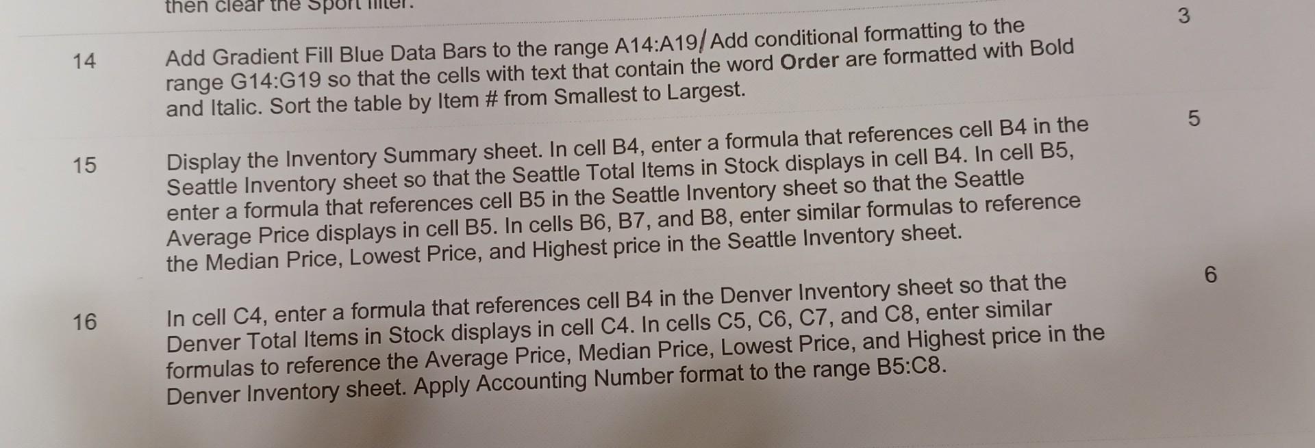 Solved Add Gradient Fill Blue Data Bars To The Range A14 a19 Chegg