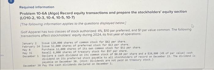 Required information Problem 10-6A (Algo) Record | Chegg.com