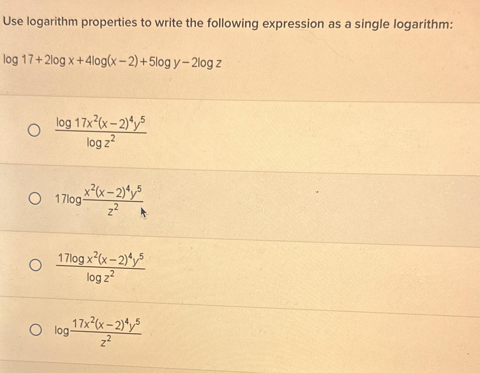 Solved Use logarithm properties to write the following | Chegg.com
