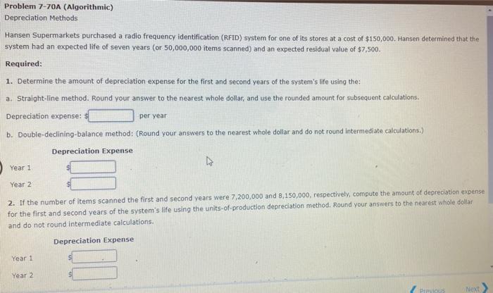 Solved Problem 7-70A (Algorithmic) Depreciation Methods | Chegg.com