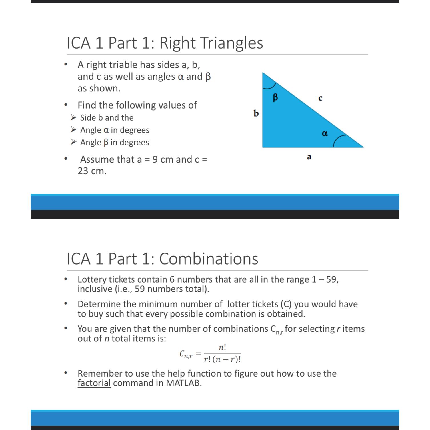Solved ICA 1 ﻿Part 1: Right TrianglesA right triable has | Chegg.com