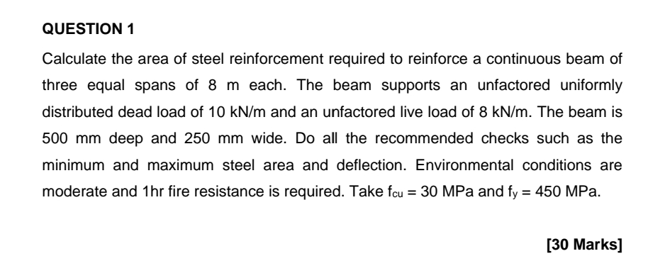 Solved QUESTION 1Calculate the area of steel reinforcement | Chegg.com
