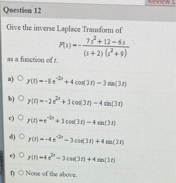 Solved Give the inverse Laplace Transform of | Chegg.com