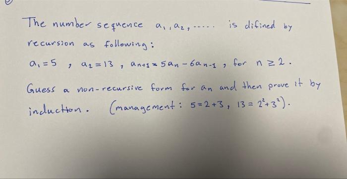 Solved The number sequence a1,a2,…. is difined by recursion | Chegg.com