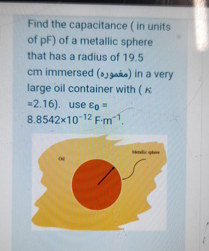 Solved Find the capacitance (in units of pF) of a metallic | Chegg.com