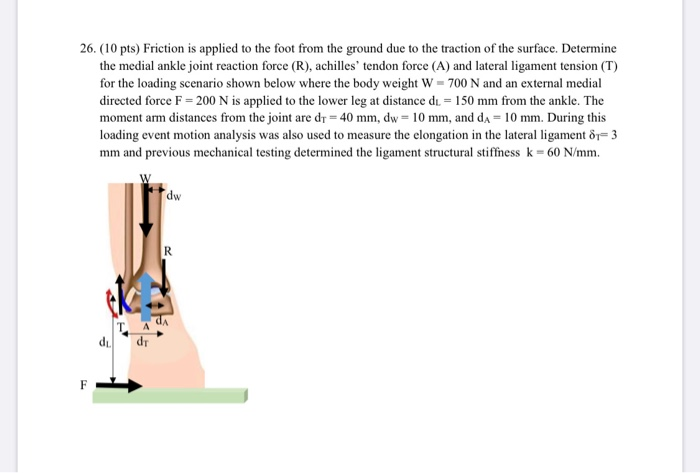 Solved 26. (10 pts) Friction is applied to the foot from the | Chegg.com