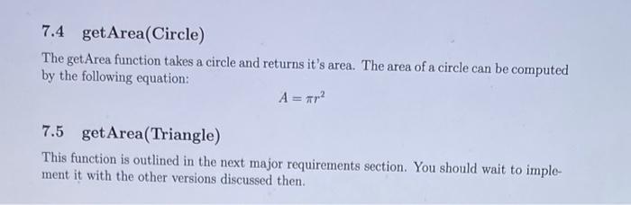 Solved The getArea function takes a circle and returns it's | Chegg.com