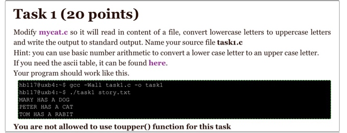 Solved Task 1 (20 points) Modify mycat.c so it will read in | Chegg.com