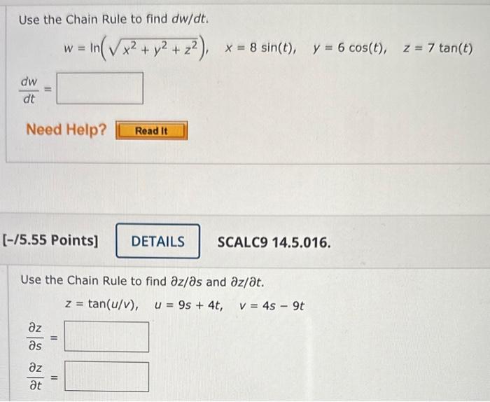 Solved Use the Chain Rule to find dw/dt. | Chegg.com