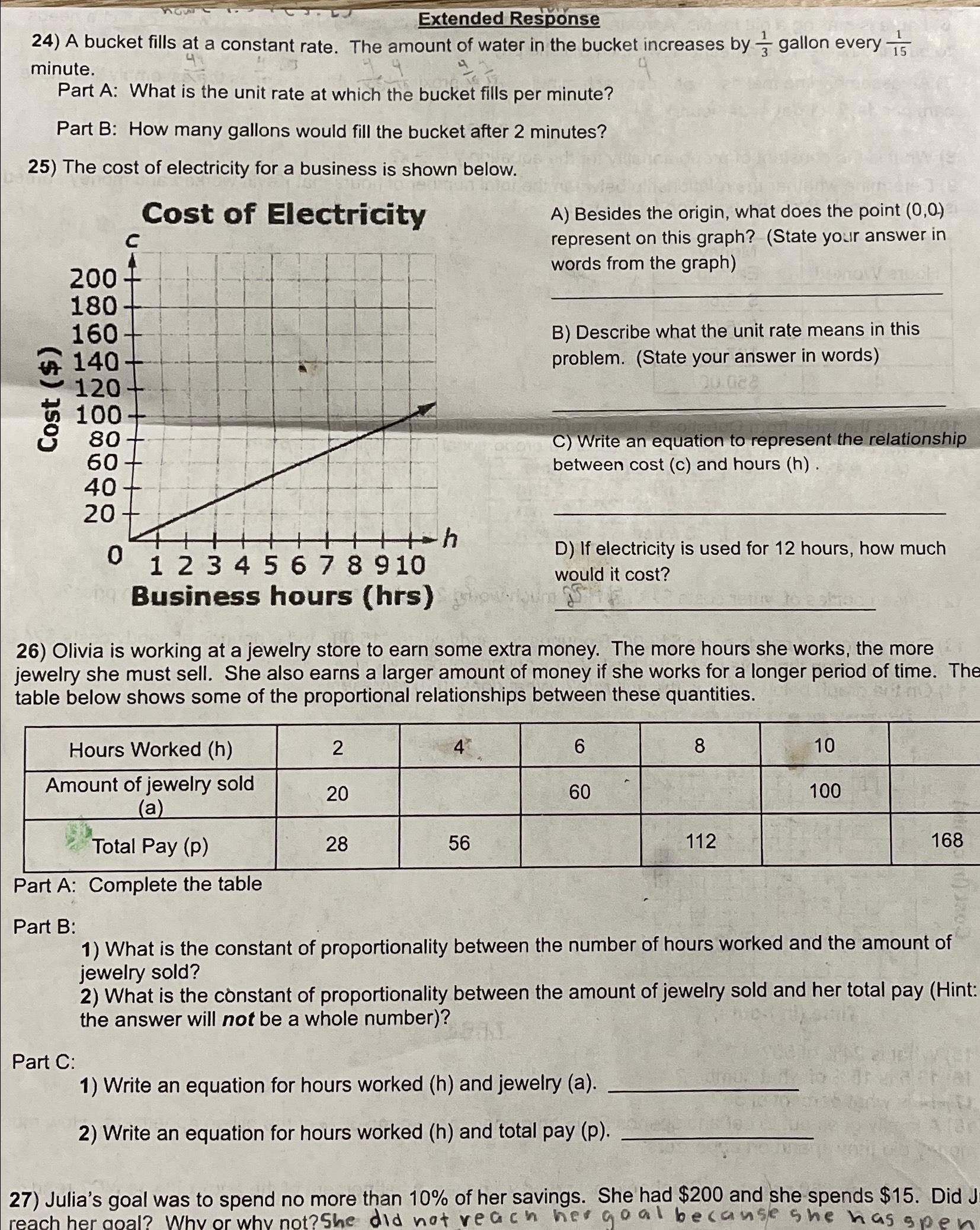 Solved Extended ResponseA bucket fills at a constant rate. | Chegg.com