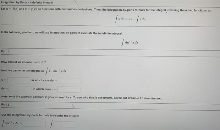 Solved Integration by Parts - Indefinite Integral Let u f(x) | Chegg.com