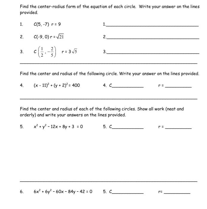 Solved Find the center-radius form of the equation of each | Chegg.com