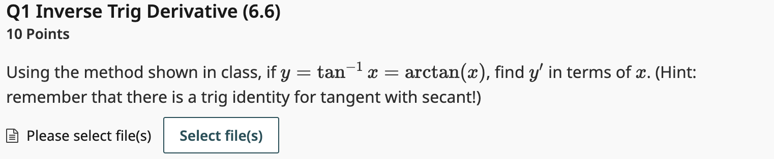Solved Q1 ﻿Inverse Trig Derivative (6.6)10 ﻿PointsUsing the | Chegg.com