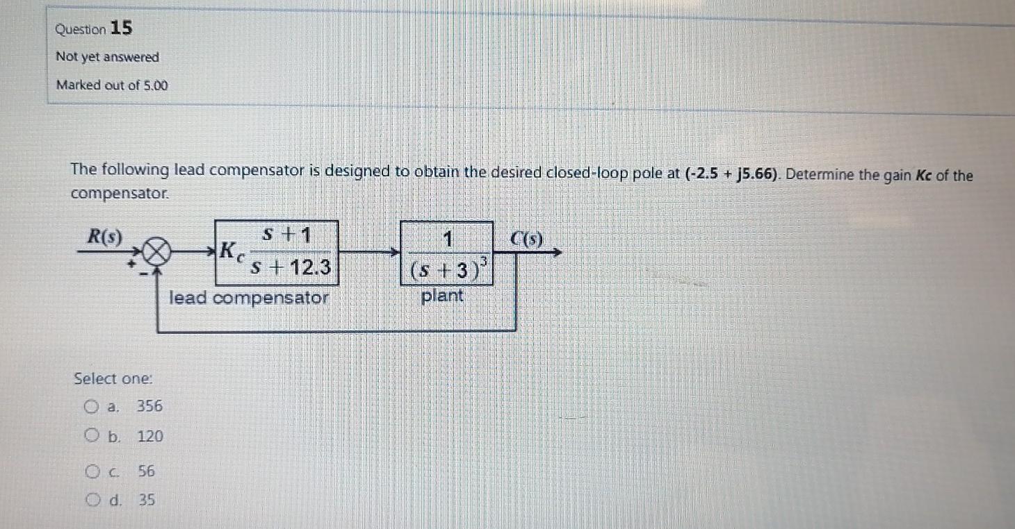 Solved The following lead compensator is designed to obtain | Chegg.com
