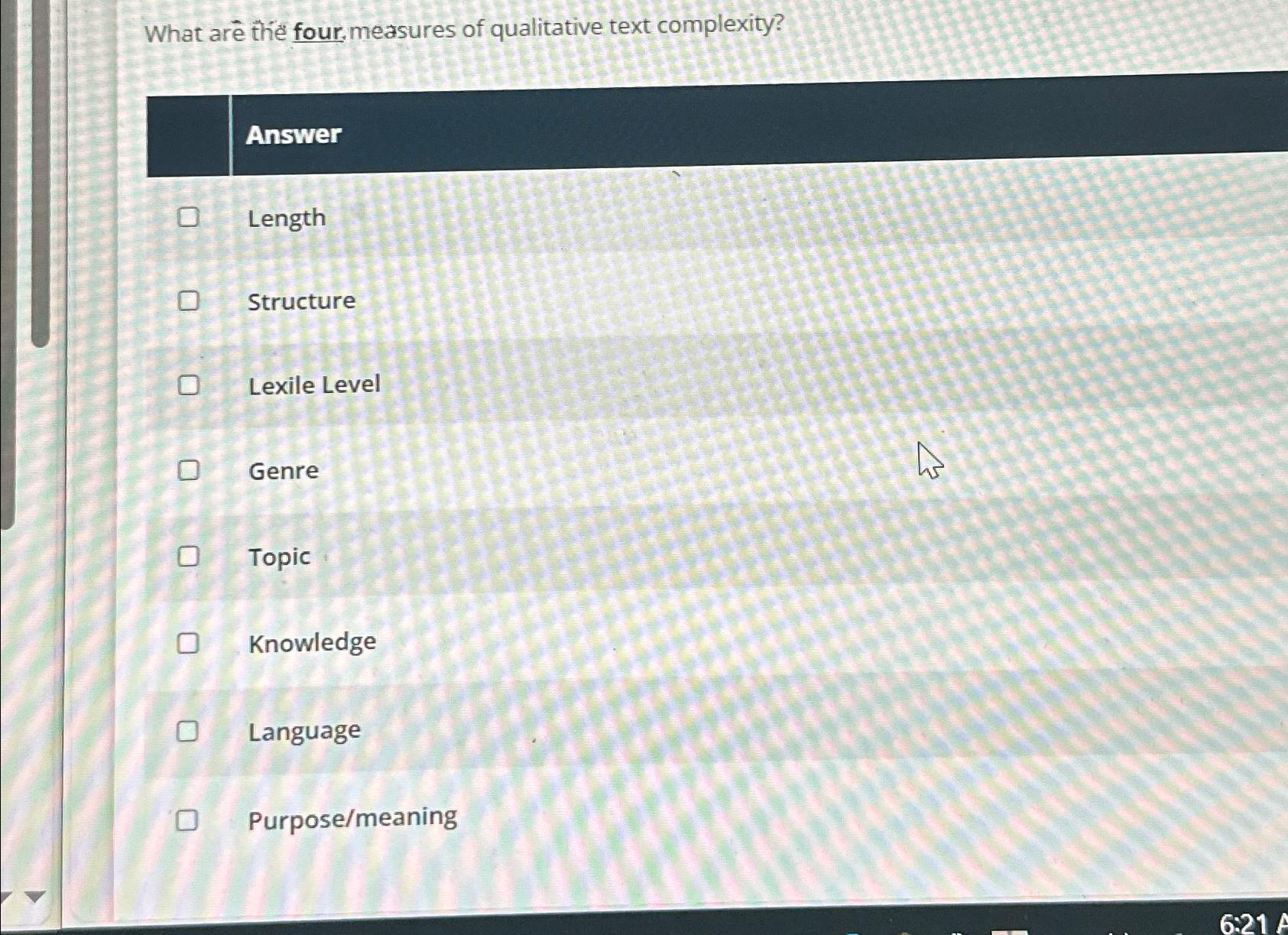 Solved What are the four measures of qualitative text | Chegg.com