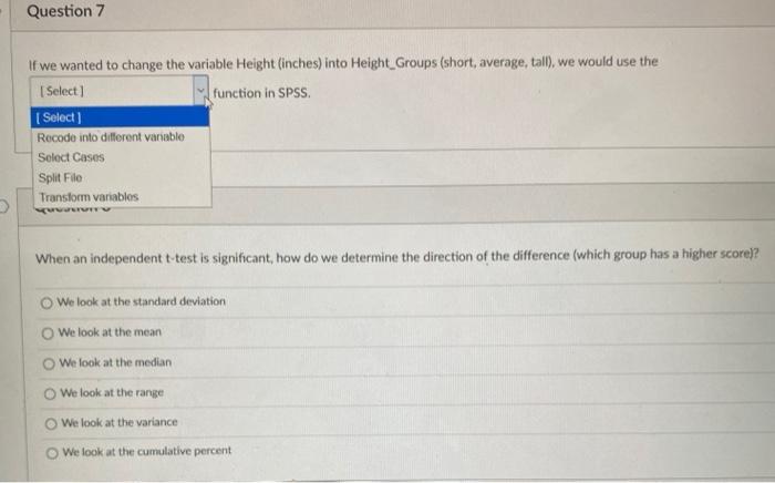 Solved Question 7 If we wanted to change the variable Height | Chegg.com
