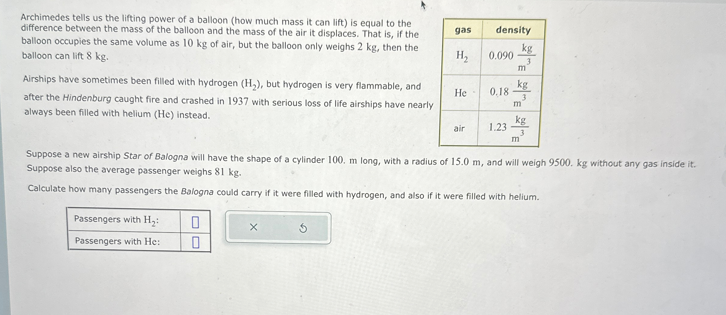 Solved Archimedes tells us the lifting power of a balloon | Chegg.com