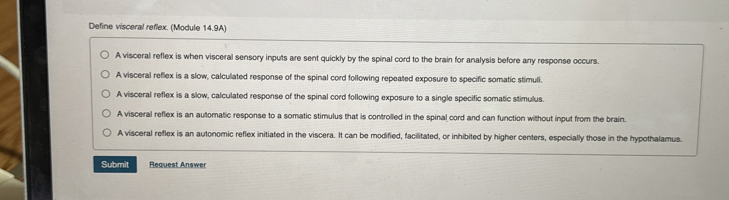 Define visceral reflex. (Module 14.9A)A visceral | Chegg.com