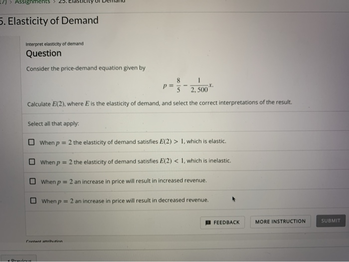Solved 1/) > Assignments > 25. Elasticily UI Dendnu 5. | Chegg.com