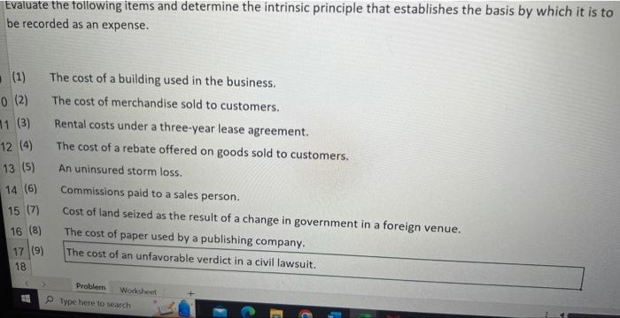Solved Evaluate the following items and determine the | Chegg.com
