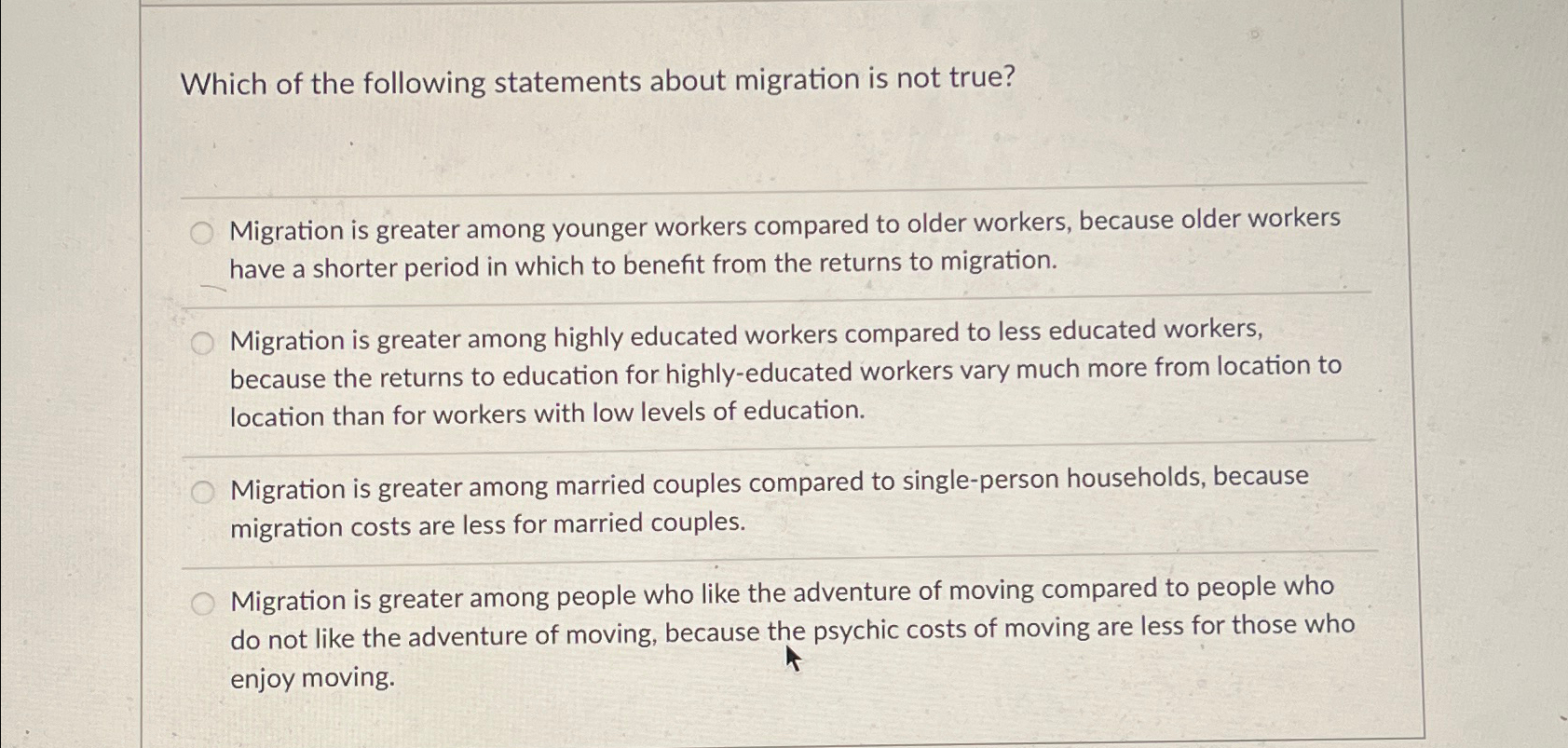 Solved Which of the following statements about migration is | Chegg.com