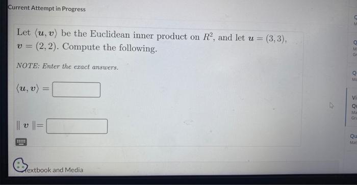 Solved Let u,v be the Euclidean inner product on R2, and | Chegg.com