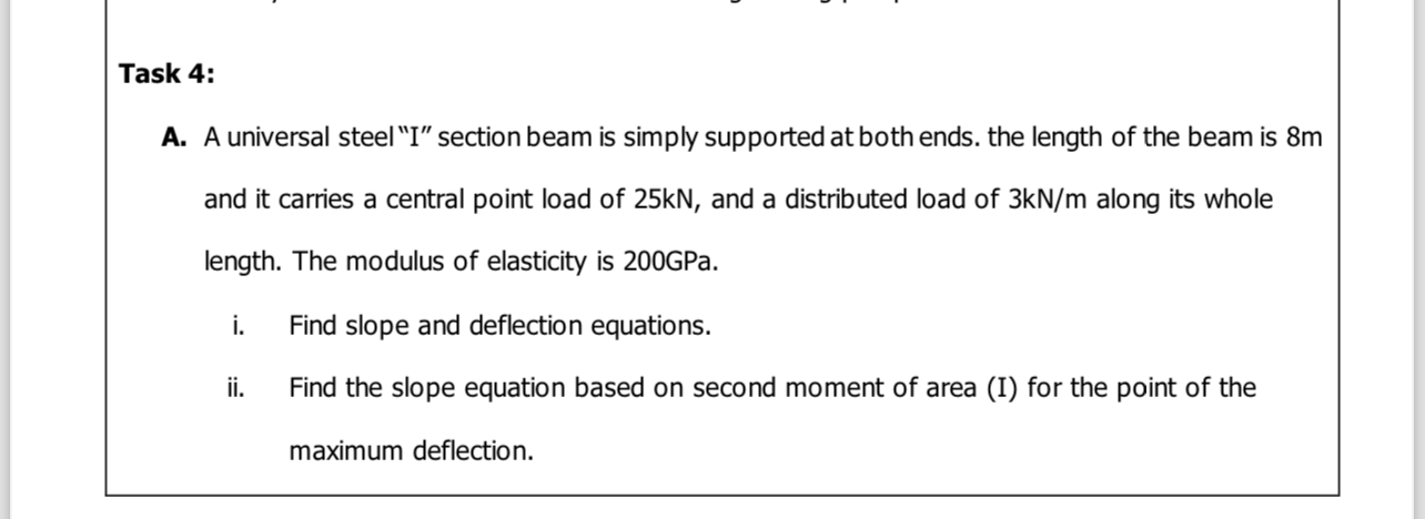 Solved Task 4:A. ﻿A universal steel "I" section beam is | Chegg.com