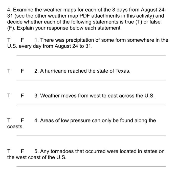 Examine the weather maps for each of the 8 days from | Chegg.com