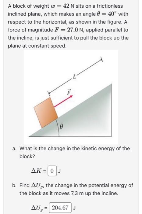 Solved A block of weight w=42 N sits on a frictionless | Chegg.com