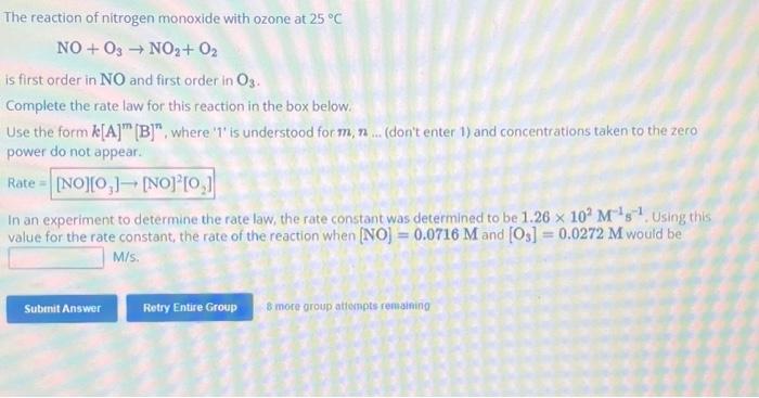 Solved The reaction of nitrogen monoxide with ozone at 25∘C | Chegg.com