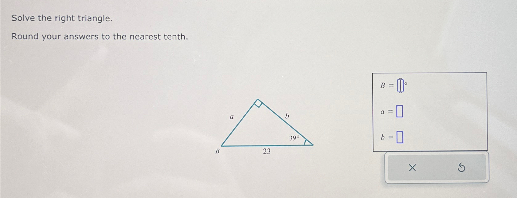Solved Solve the right triangle.Round your answers to the | Chegg.com