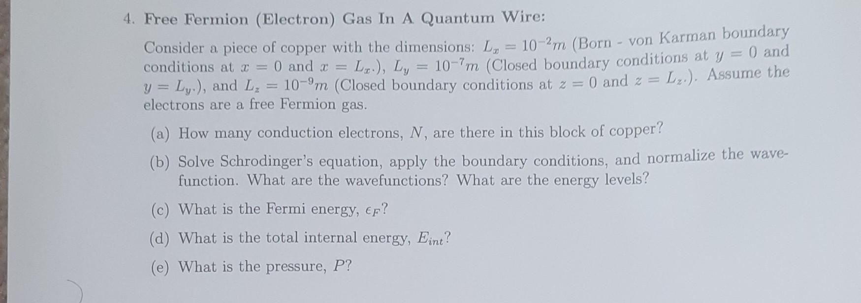 Free Fermion (Electron) Gas In A Quantum Wire: | Chegg.com