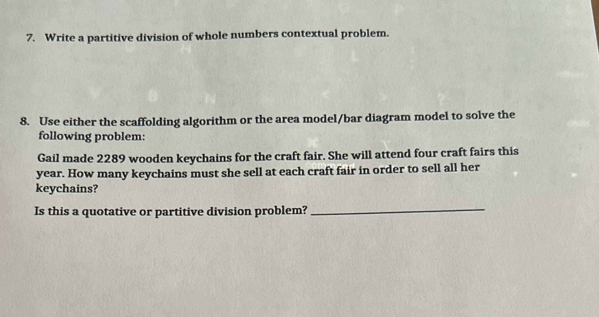 Solved Write a partitive division of whole numbers | Chegg.com