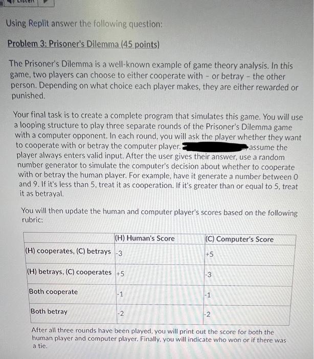 Solved Using Replit answer the following question: Problem | Chegg.com