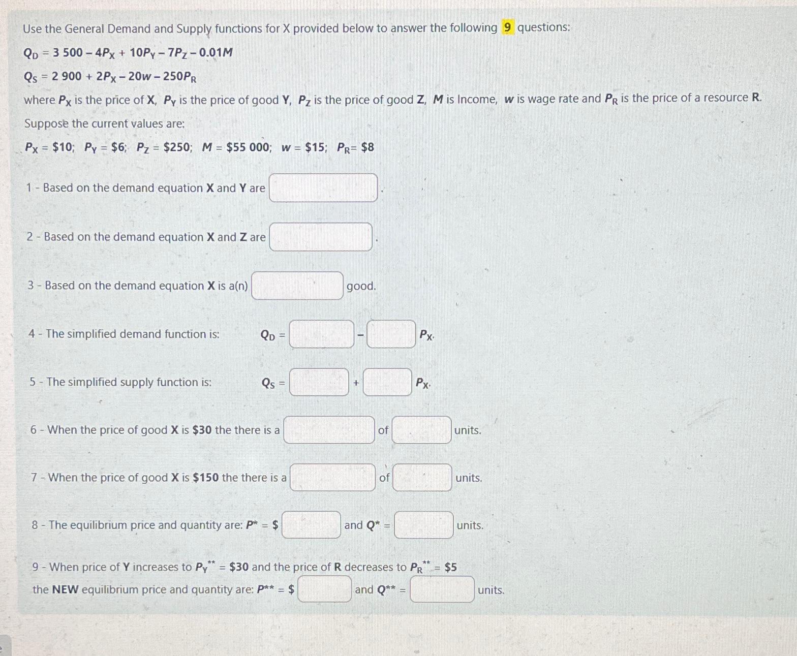 Solved Use the General Demand and Supply functions for x | Chegg.com