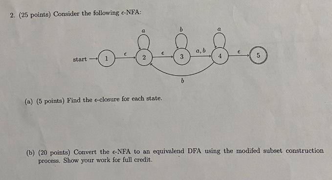 Solved 2. (25 points) Consider the following ϵ−NFA : (a) (5 | Chegg.com