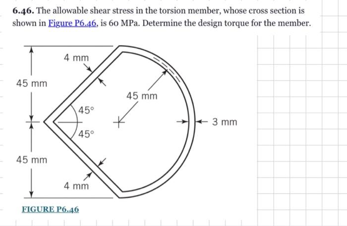 Solved 6.46. The allowable shear stress in the torsion | Chegg.com