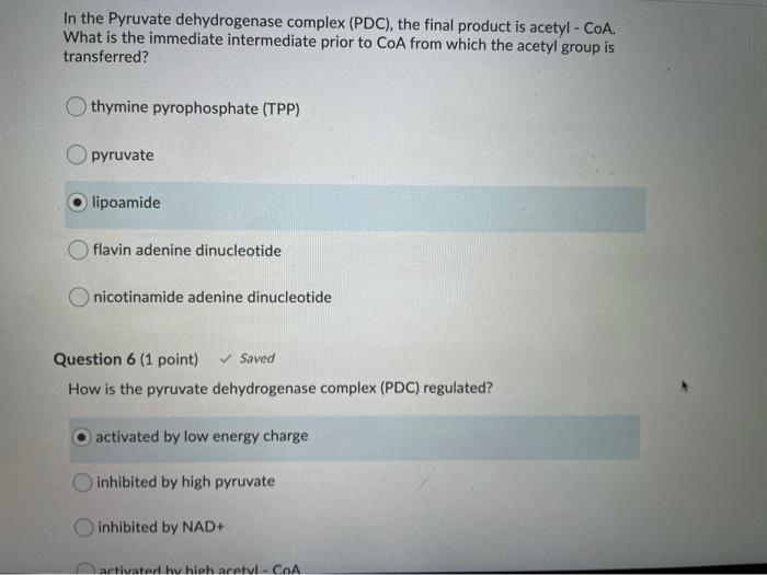 Solved In the Pyruvate dehydrogenase complex (PDC), the | Chegg.com