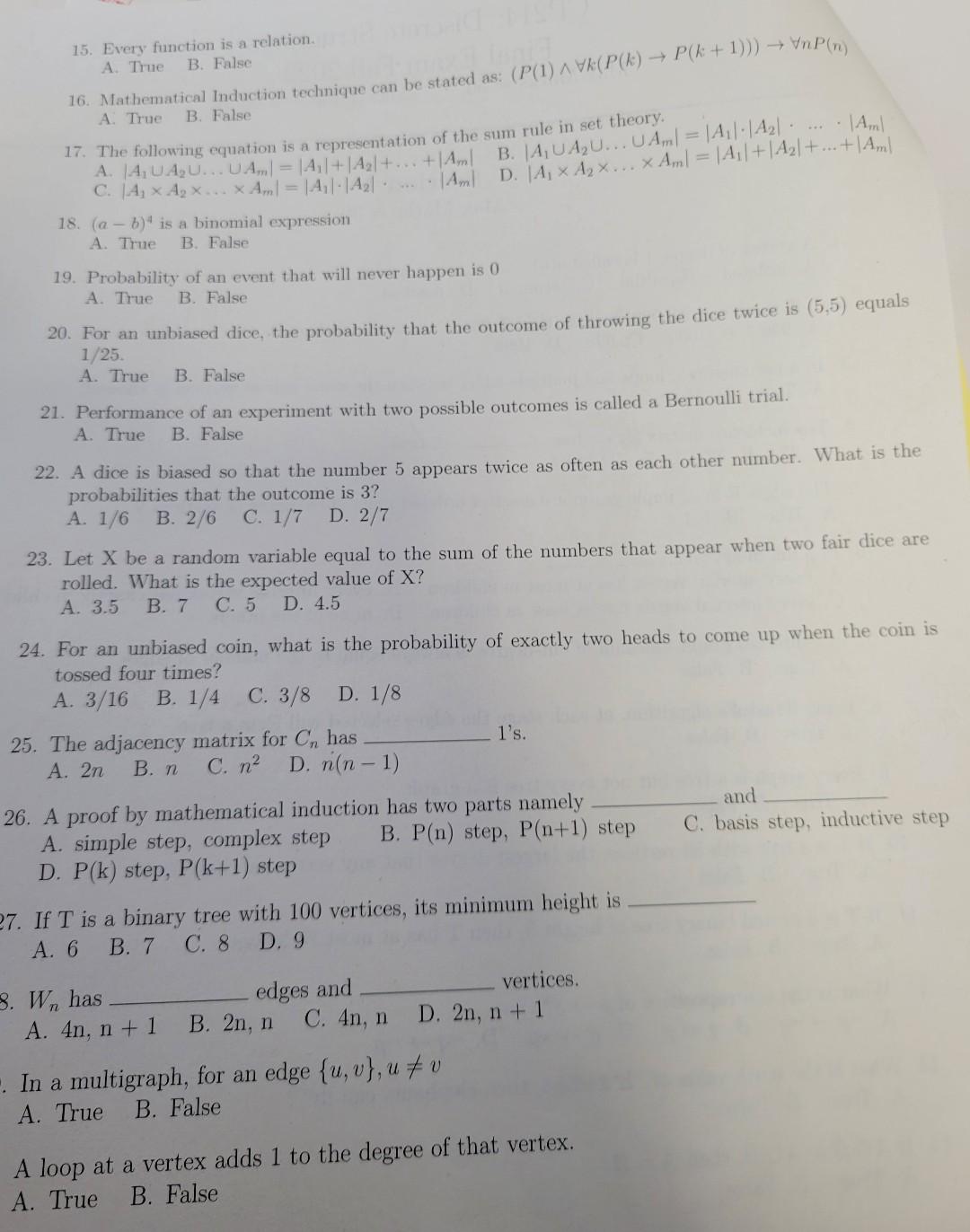 Solved 15. Every function is a relation. A. True B. False | Chegg.com