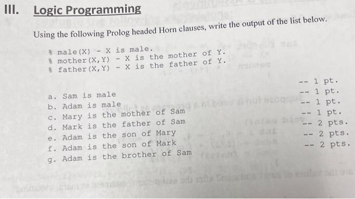 Solved III. Logic Programming Using the following Prolog | Chegg.com