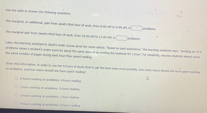 Solved Use the table to answer the following questions, The | Chegg.com