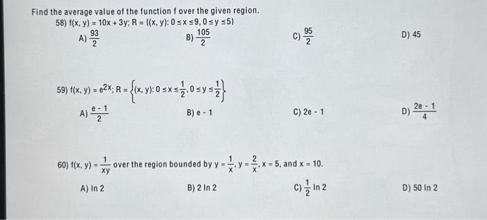 Solved Find the average value of the function fover the | Chegg.com