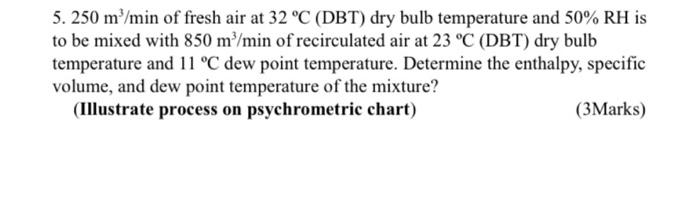 Solved 5. 250 m3/min of fresh air at 32∘C(DBT) dry bulb | Chegg.com