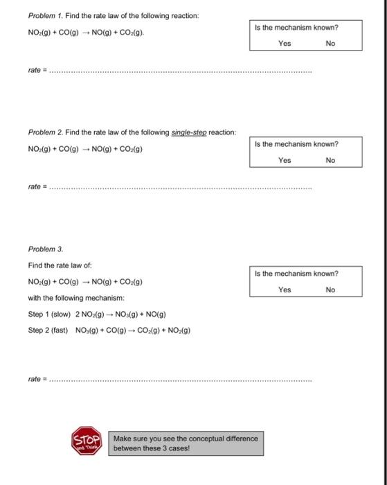 Solved Problem 1. Find the rate law of the following | Chegg.com