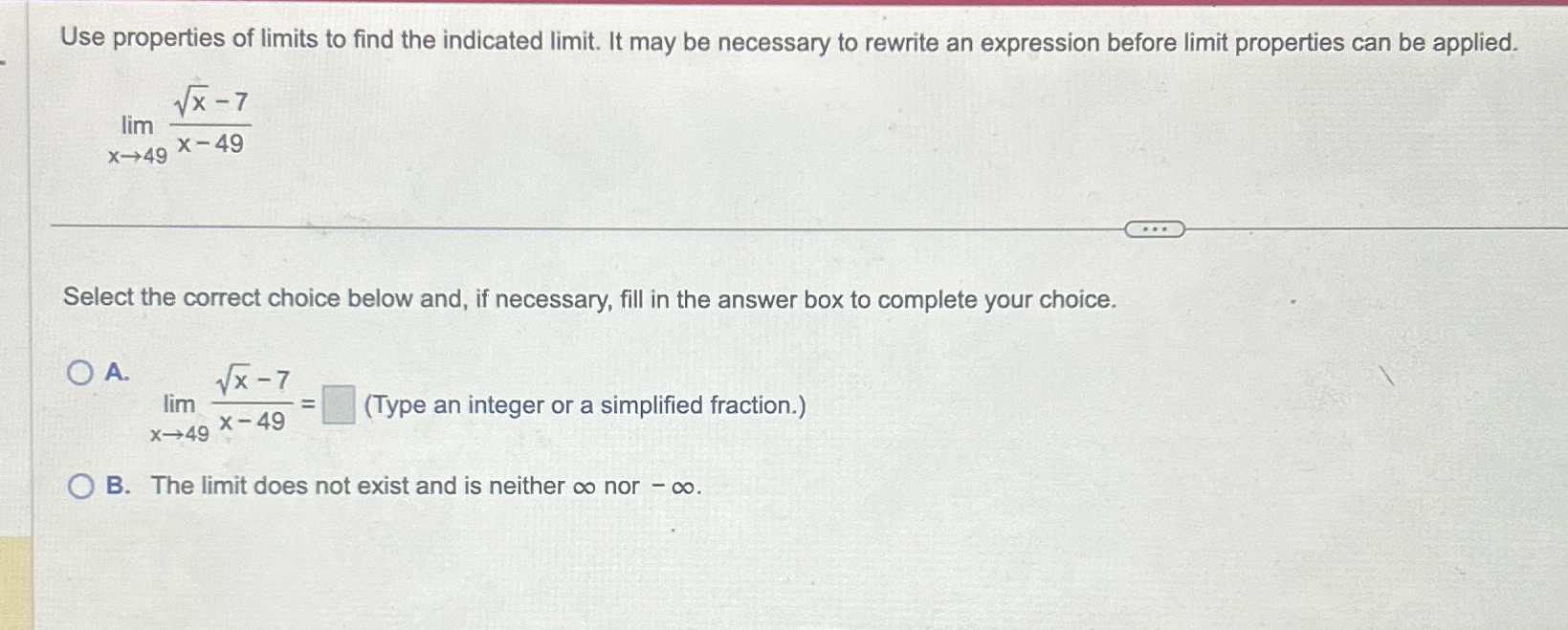 Solved Use properties of limits to find the indicated limit. | Chegg.com