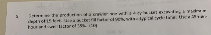 Solved 5. Determine the production of a crawler hoe with a 4 | Chegg.com
