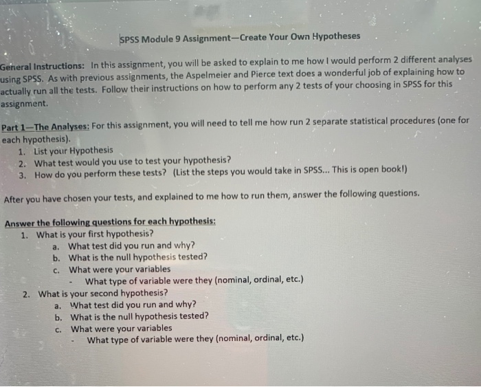 Solved Spss Module 9 Assignment Create Your Own Hypotheses 